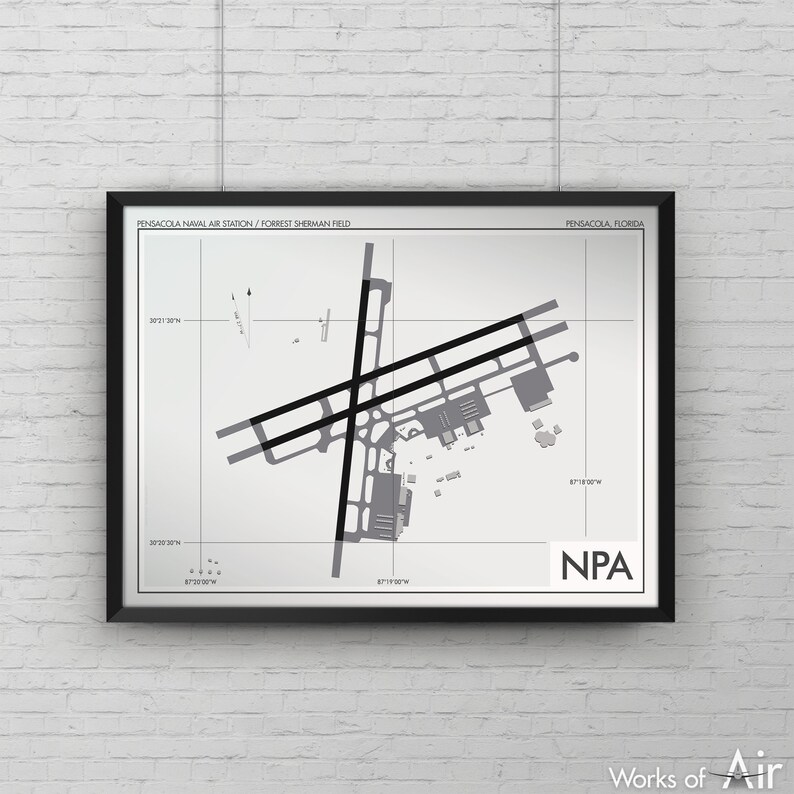 Naval Air Station NAS Pensacola Airport Art Print, NPA Airport Map ...