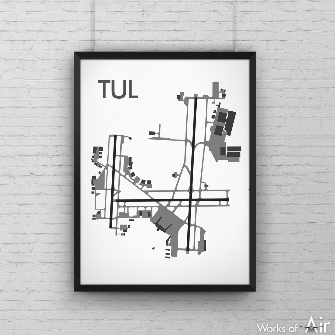 Tulsa International Minimal Airport Art Print, TUL Airport Map Poster ...