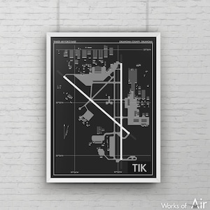 Tinker Air Force Base Art Print, TIK KTIK Airport Map Poster, Aviation ...