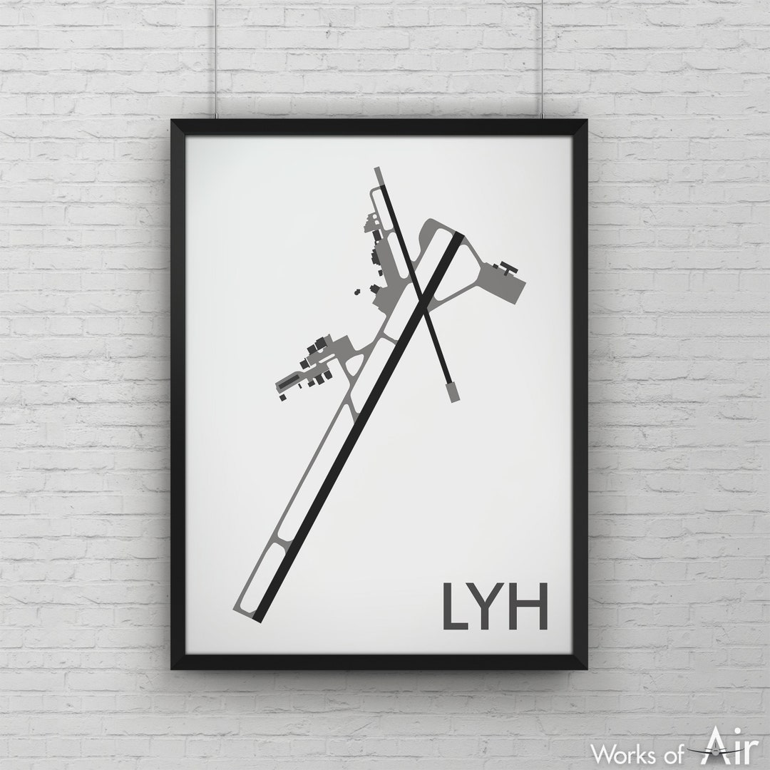 Lynchburg Regional Airport Minimal Art Print, LYH Airport Map Poster ...