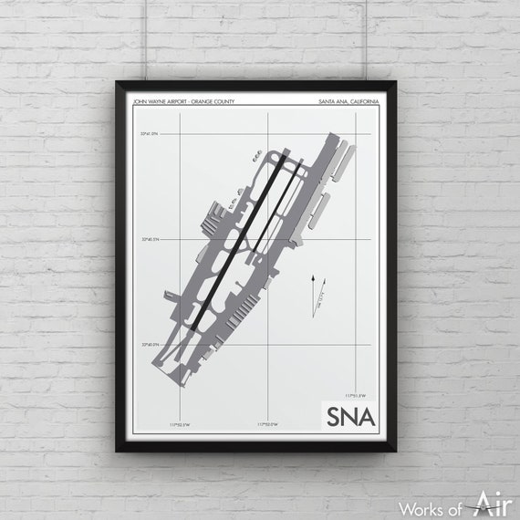 John Wayne Airport Art Print SNA Airport Map Poster Aviation - Etsy