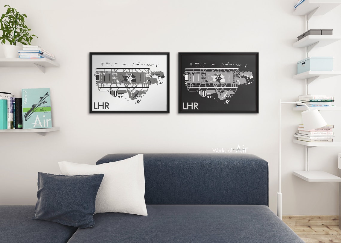 Heathrow Minimal Airport Art Print, LHR Map Poster, Aviation Decor ...