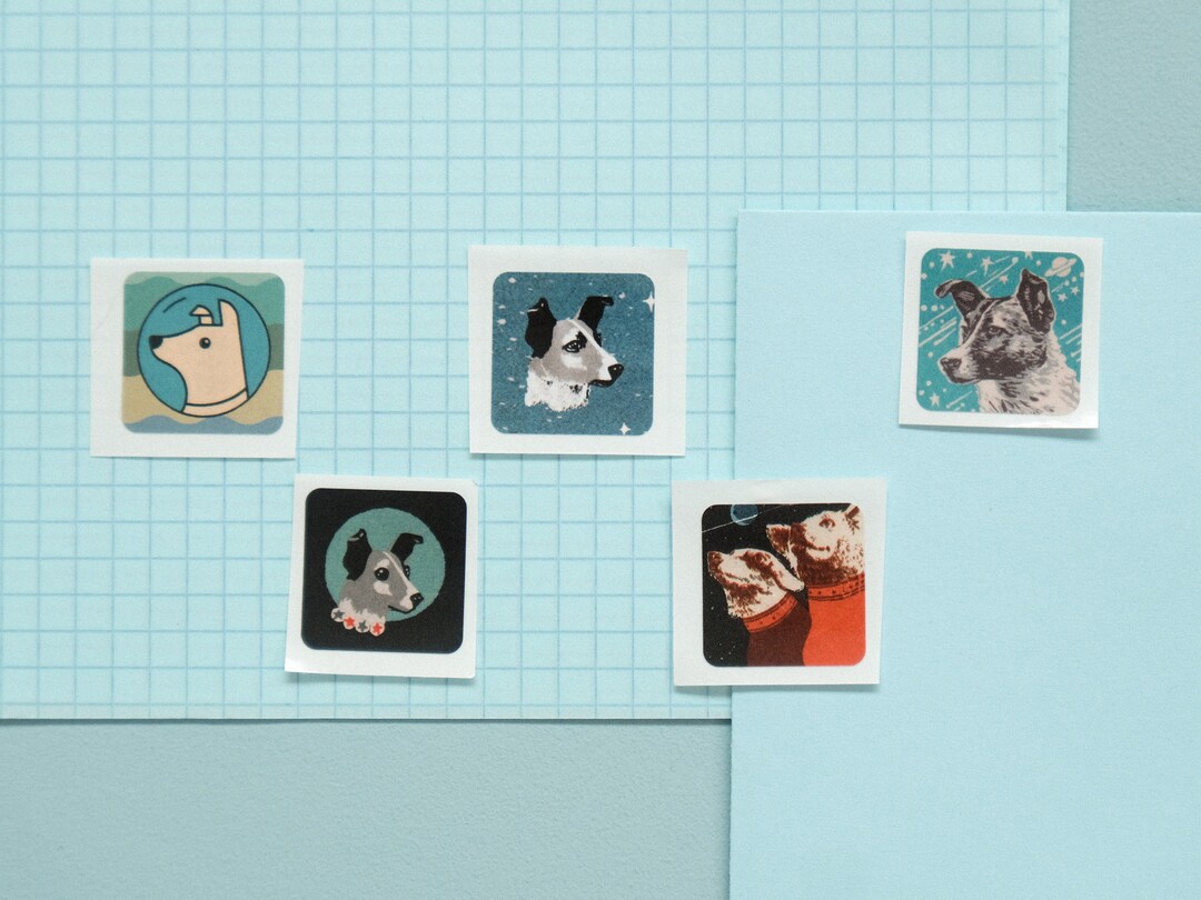 Set of 5 MINI Laika Space Dog Sticker Laika Portrait Sticker USSR, CCCP ...