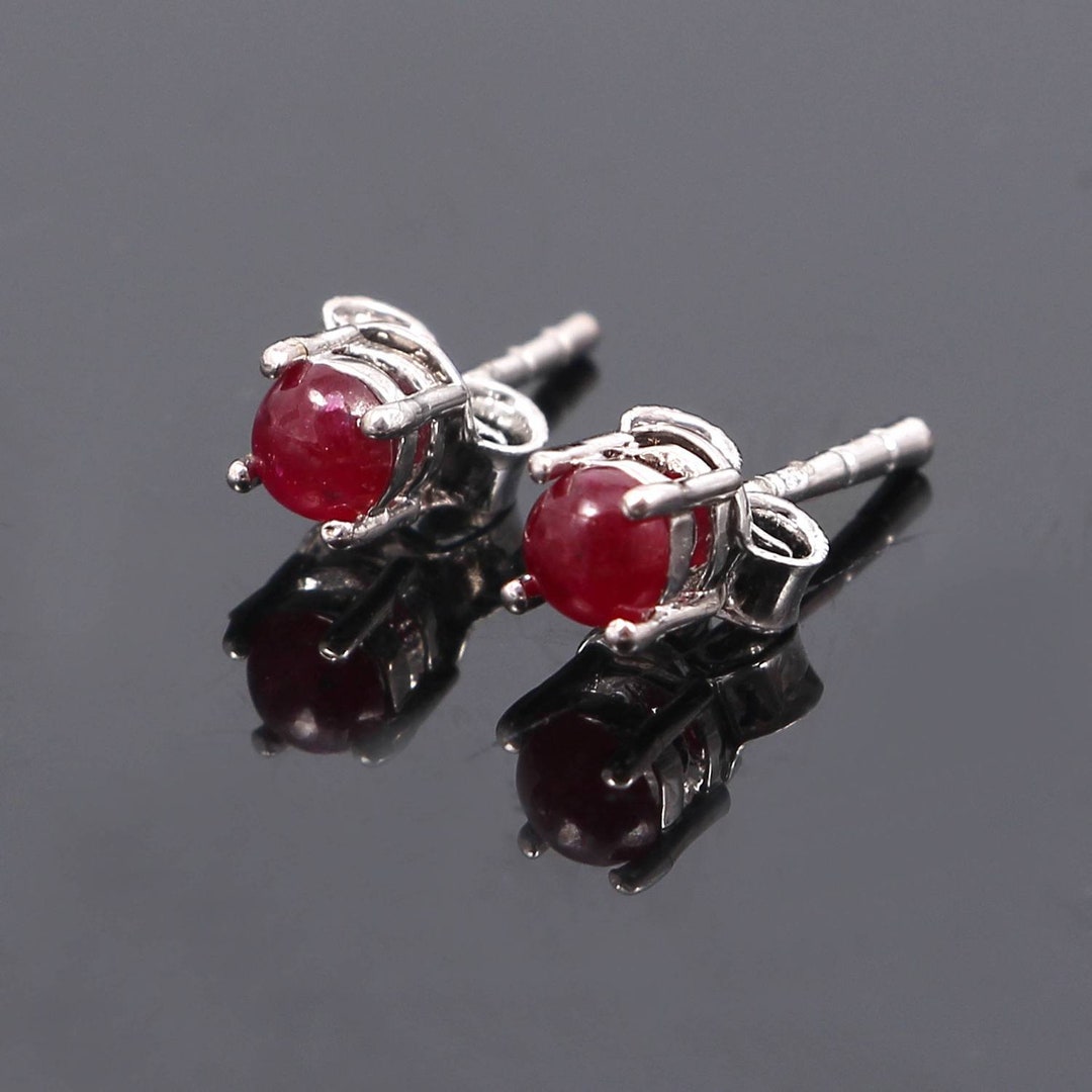 Beautiful Tiny Ruby Earrings for Girls With 925 Sterling Silver Stud ...