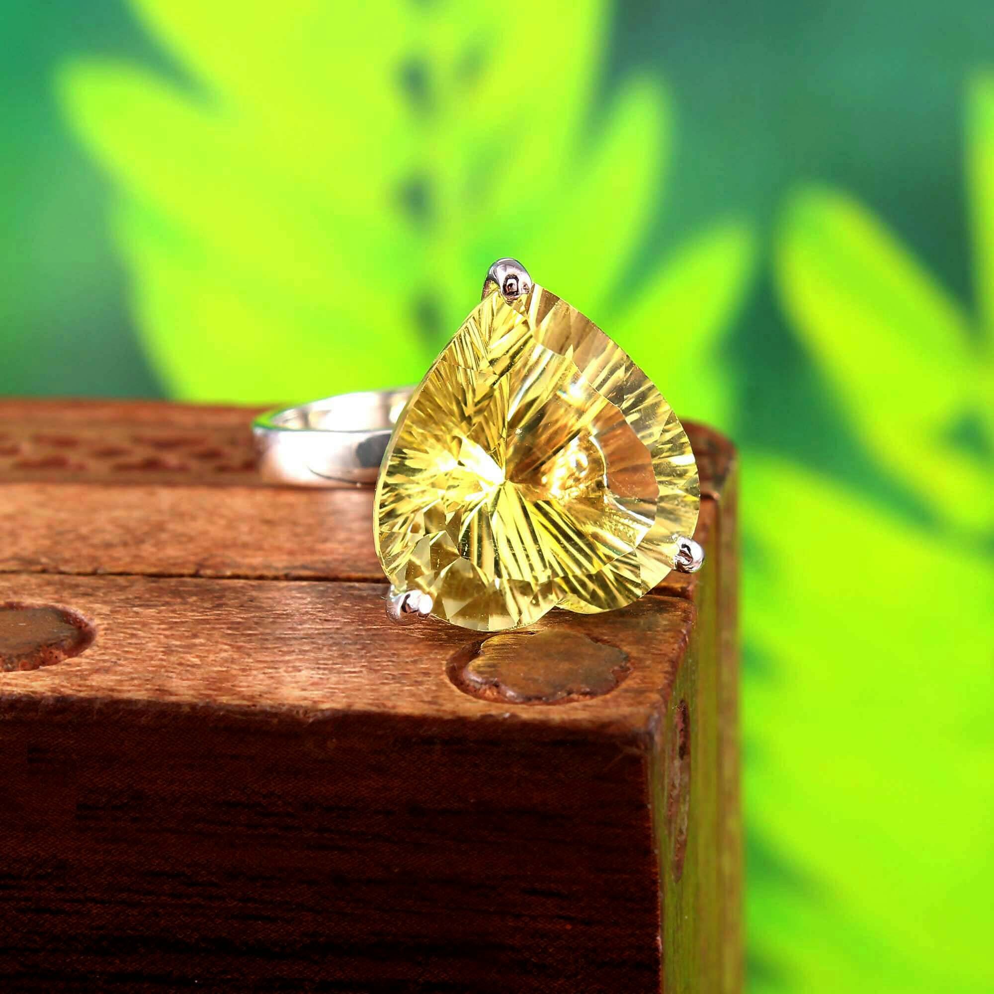 Heart Shape Green Gold Lemon Ring for Girls925 Sterling Silver yellow ...