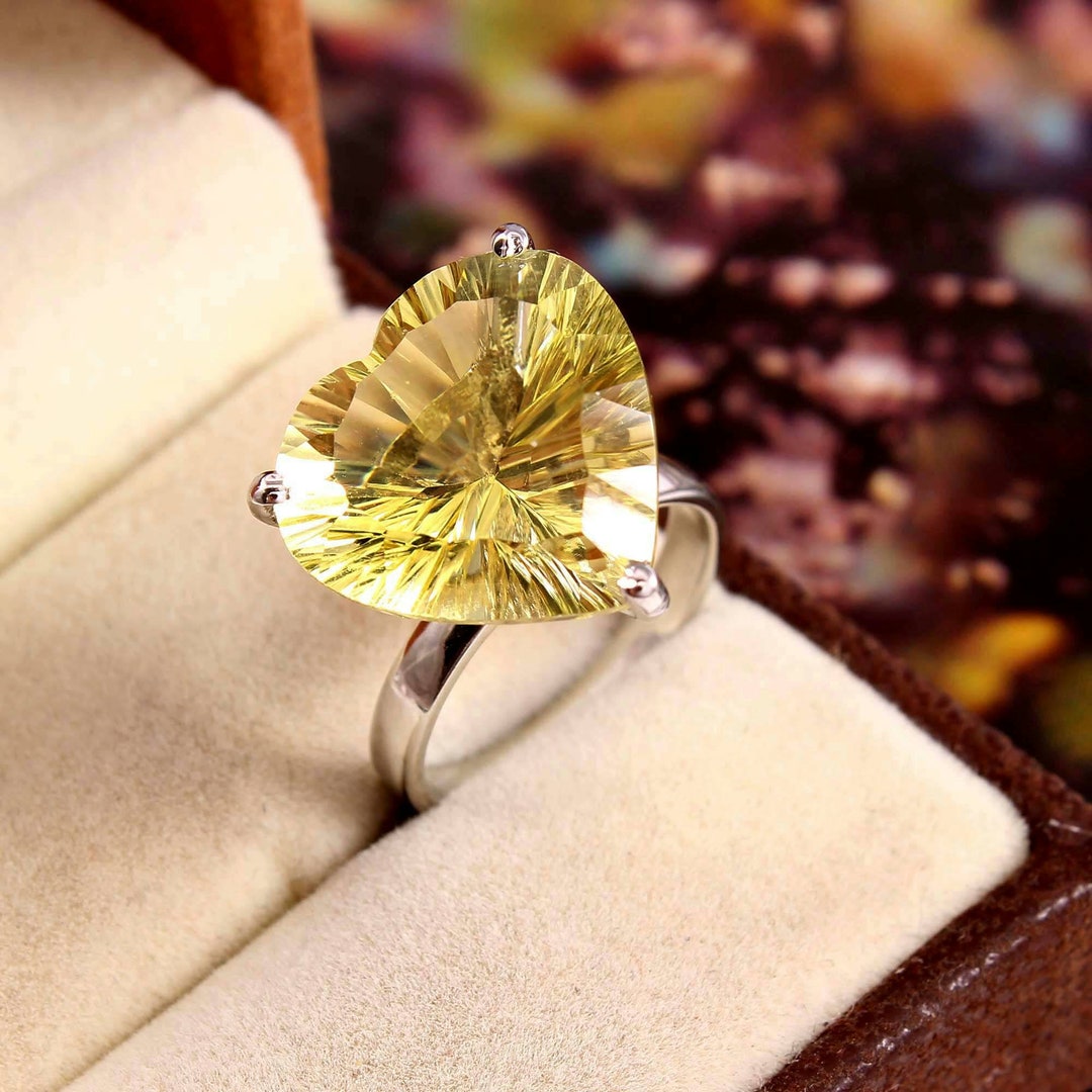 Heart Shape Green Gold Lemon Ring for Girls925 Sterling Silver yellow ...