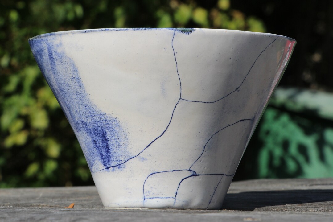 Bowl, Small, White and Blue Craquelure - Etsy
