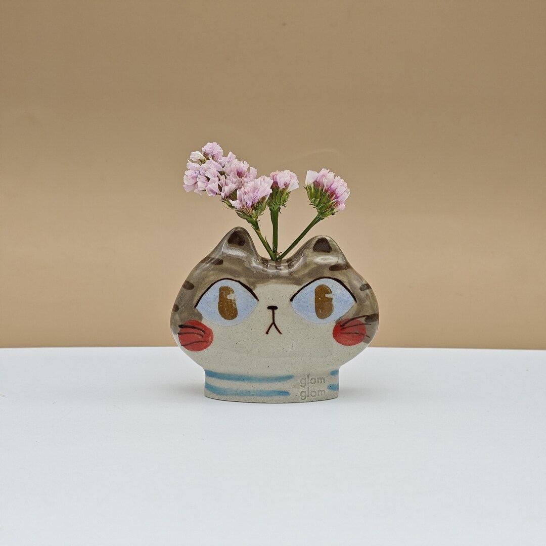 Ceramic Cat Vase-ceramic Cat Planter-handpainted Vase-ceramic Vase Cute ...