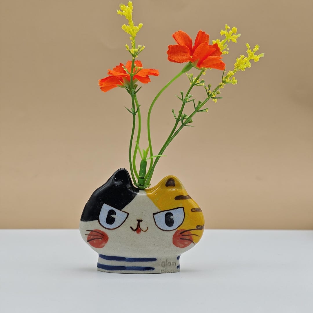Ceramic Cat Vase-ceramic Cat Planter-handpainted Vase-ceramic Vase Cute ...