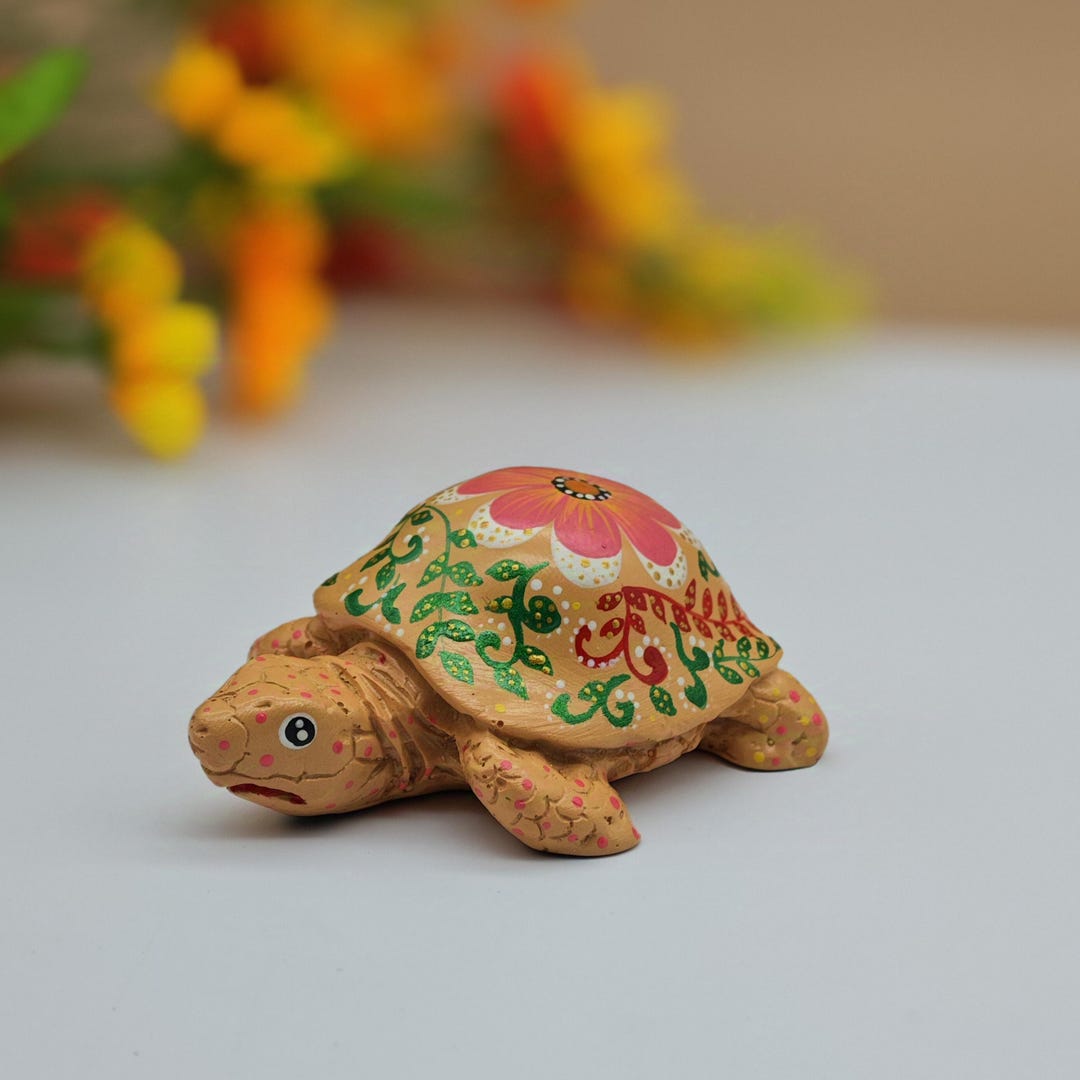 Turtle Resin Statue-yellow Turtle With Flower Pattern-christmas Gift ...
