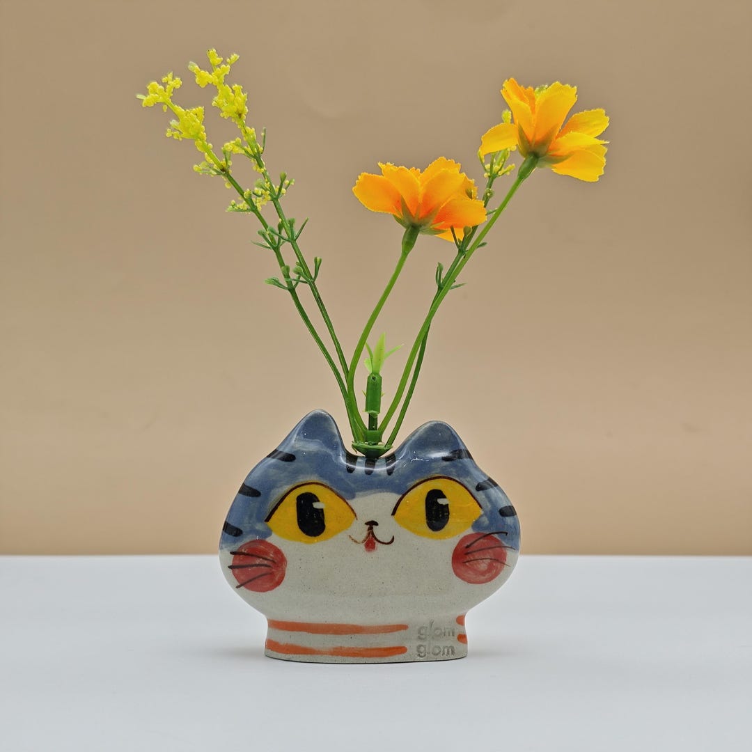Ceramic Cat Flower Vase-animal Vases Table Top Décor-cat Vases for ...