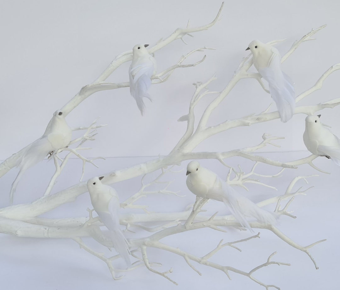 6 Artificial White Fake Feather Clip on Birds Cake Craft Dove Home Tree ...