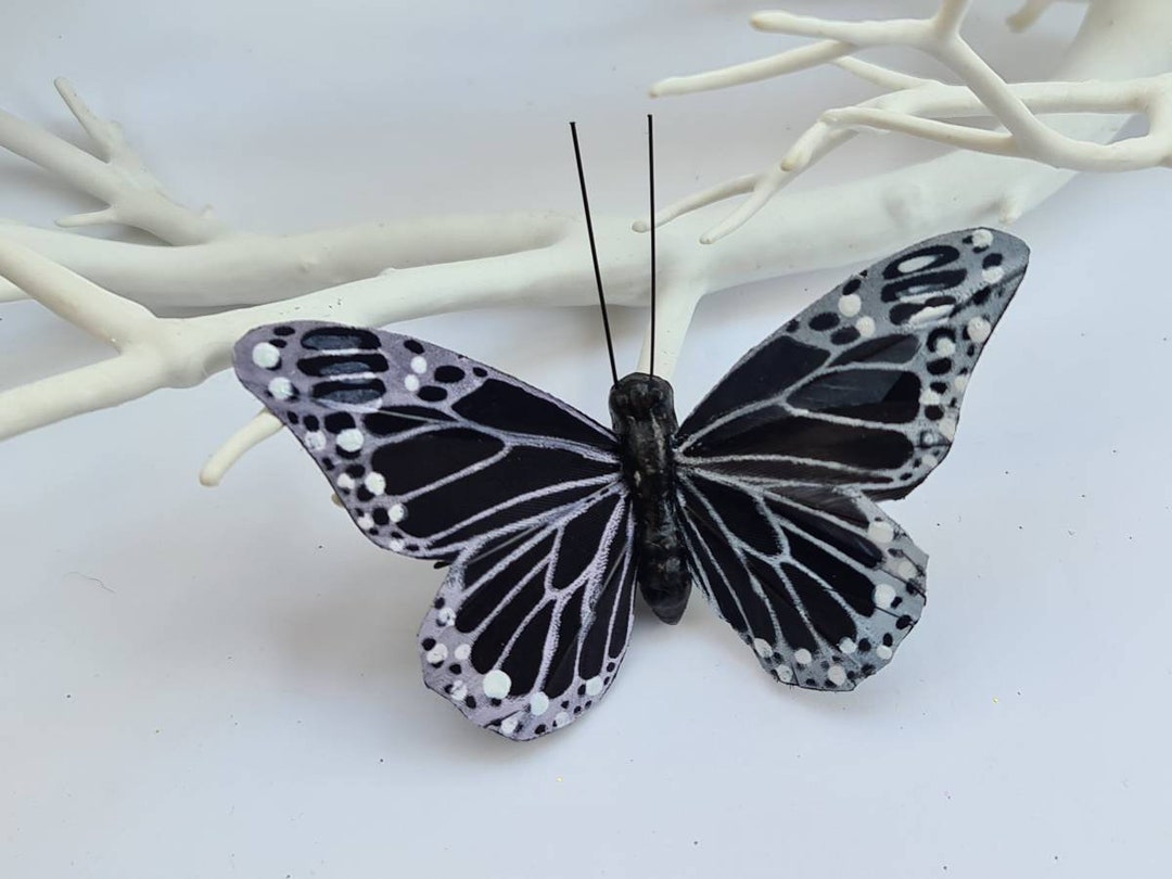 6 Fake Black Artificial Realistic Feather Butterfly Butterflies Craft ...