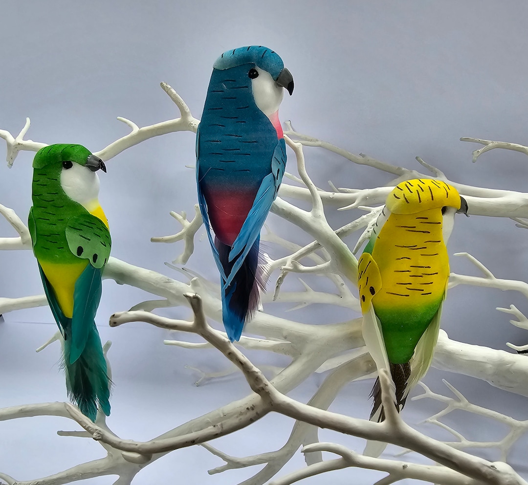 3 Artificial Natural Feather Clip on Foam Budgies Budgerigar Birds ...