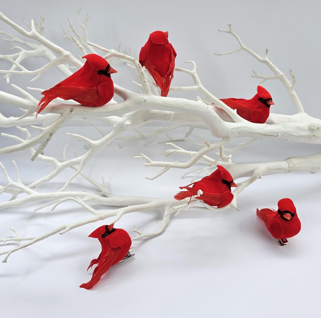 6 Small Artificial Woodland Red Cardinal Feathered Garden Foam Birds ...