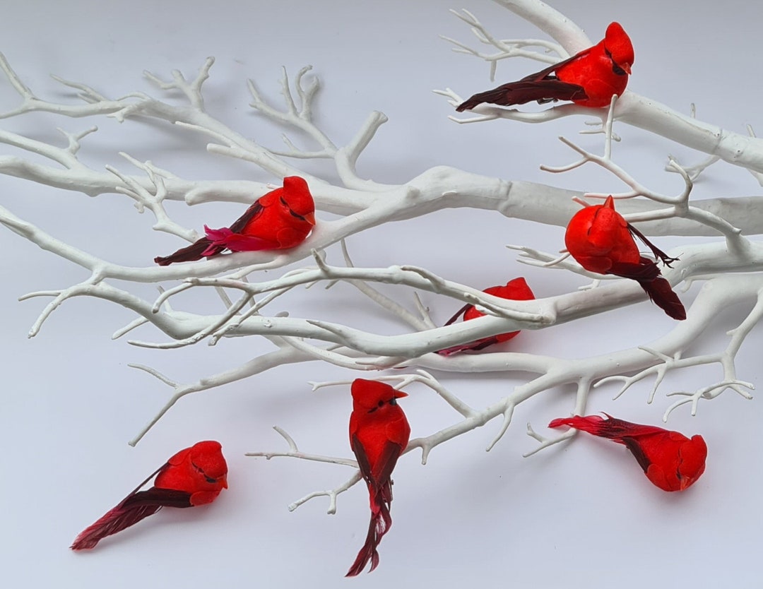 8 Small Artificial Woodland Red Cardinal Feathered Garden Foam Birds ...