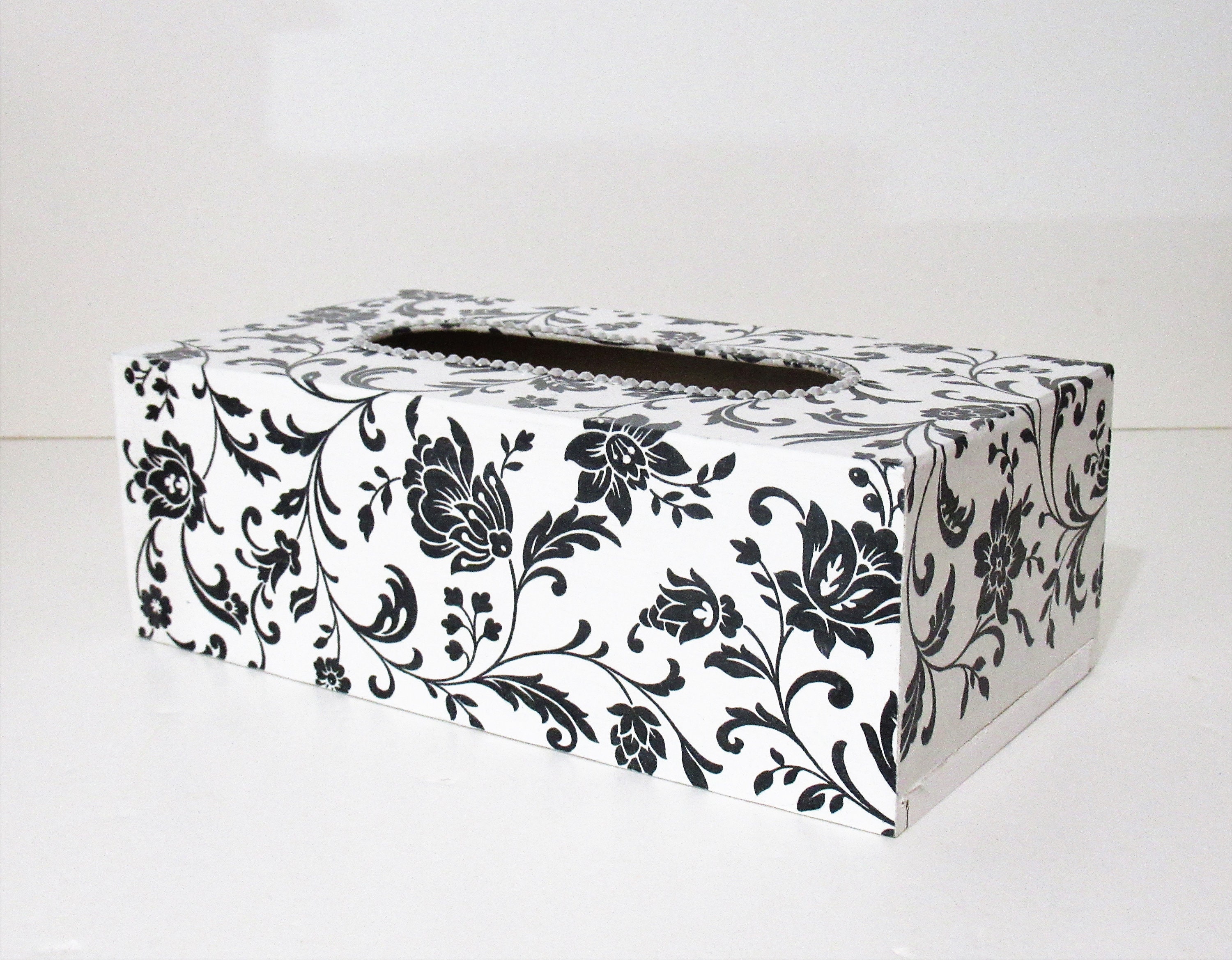 Lge Rectangle Tissue Box. Black & White Tissue Box. Decoupage | Etsy