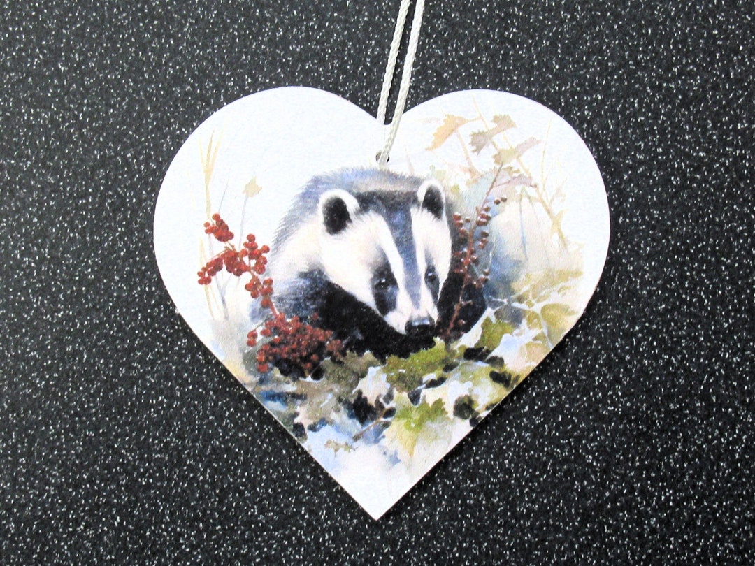 Badger 4 10cms Decoupaged Wood Heart. Badger Heart - Etsy