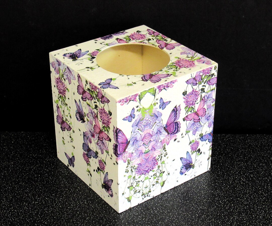 Floral Tissue Box. Square Tissue Box. Decorated Tissue Box Withpurple ...