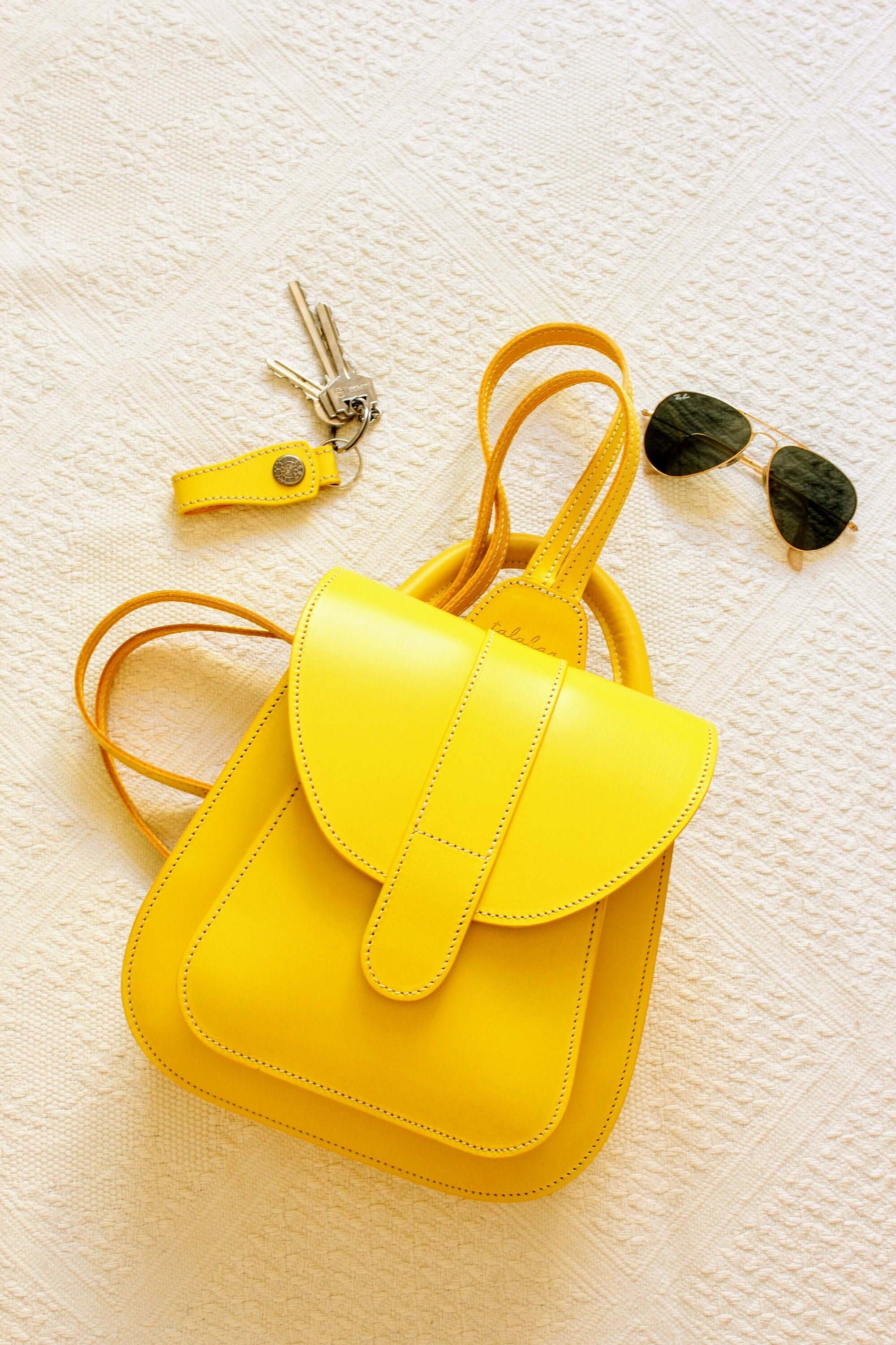 Yellow leather backpack purse for women Hand made rucksack | Etsy España