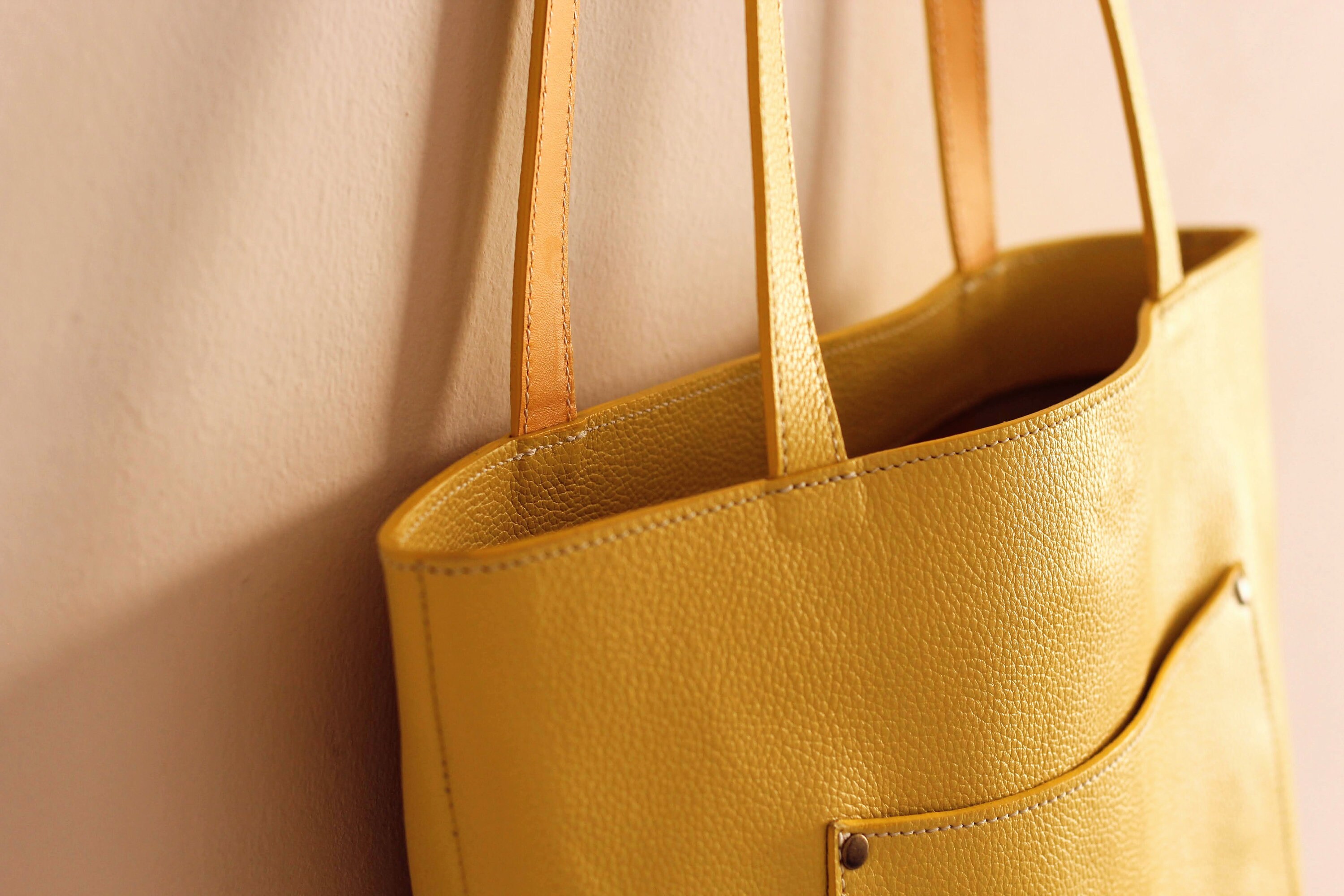 Yellow Leather Tote Bag for Women Yellow Tote Bag Leather | Etsy