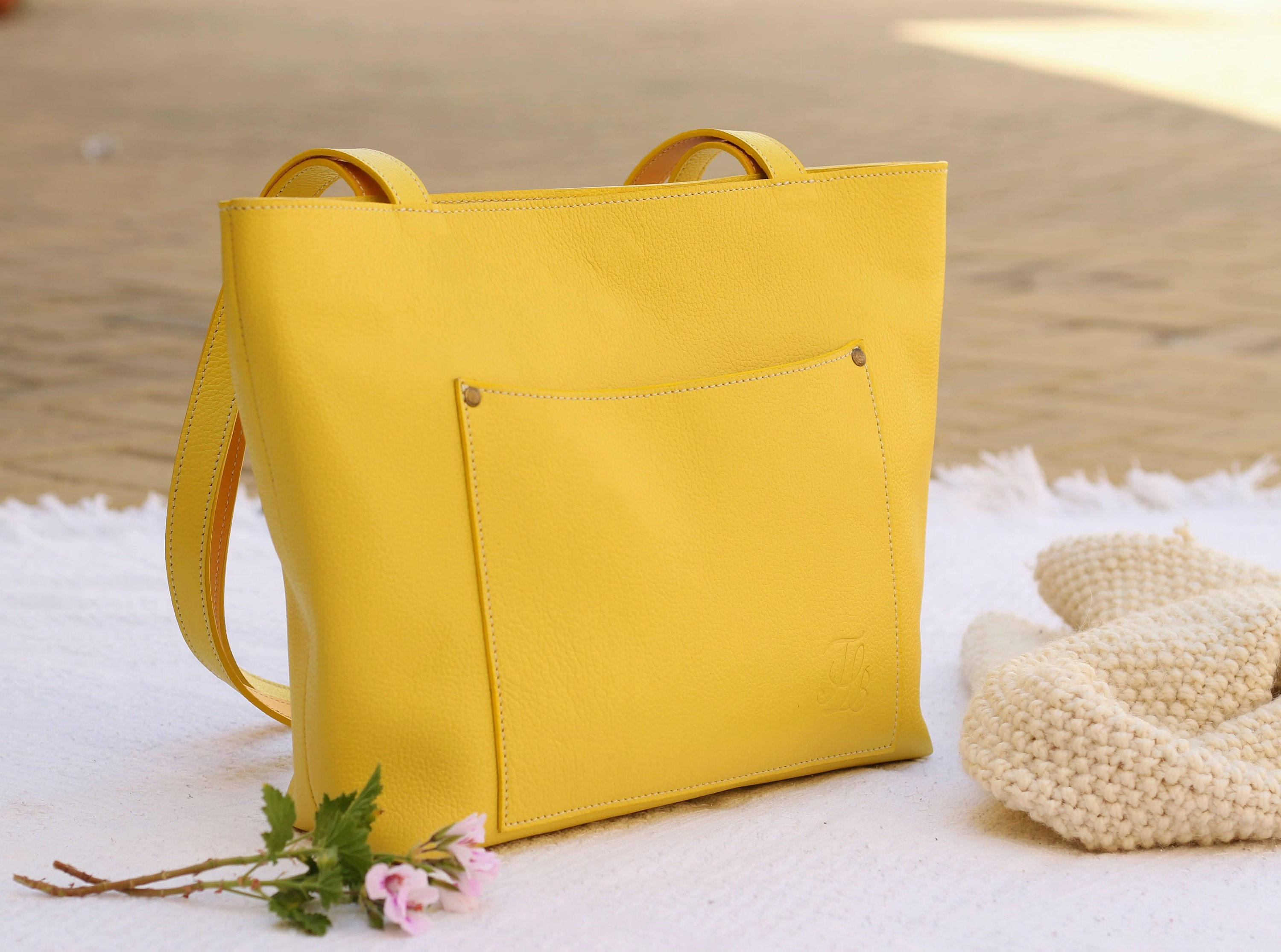 Yellow Leather Tote Bag for Women Yellow Tote Bag Leather | Etsy