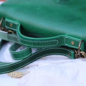 Green Leather Top Handle Crossbody Purse, Cowhide Handbag With Top ...
