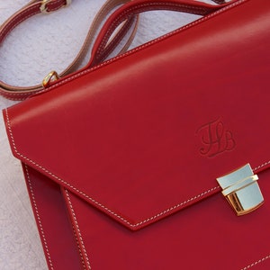 Red Leather Laptop Bag, Leather Briefcase for Woman, Leather Work ...