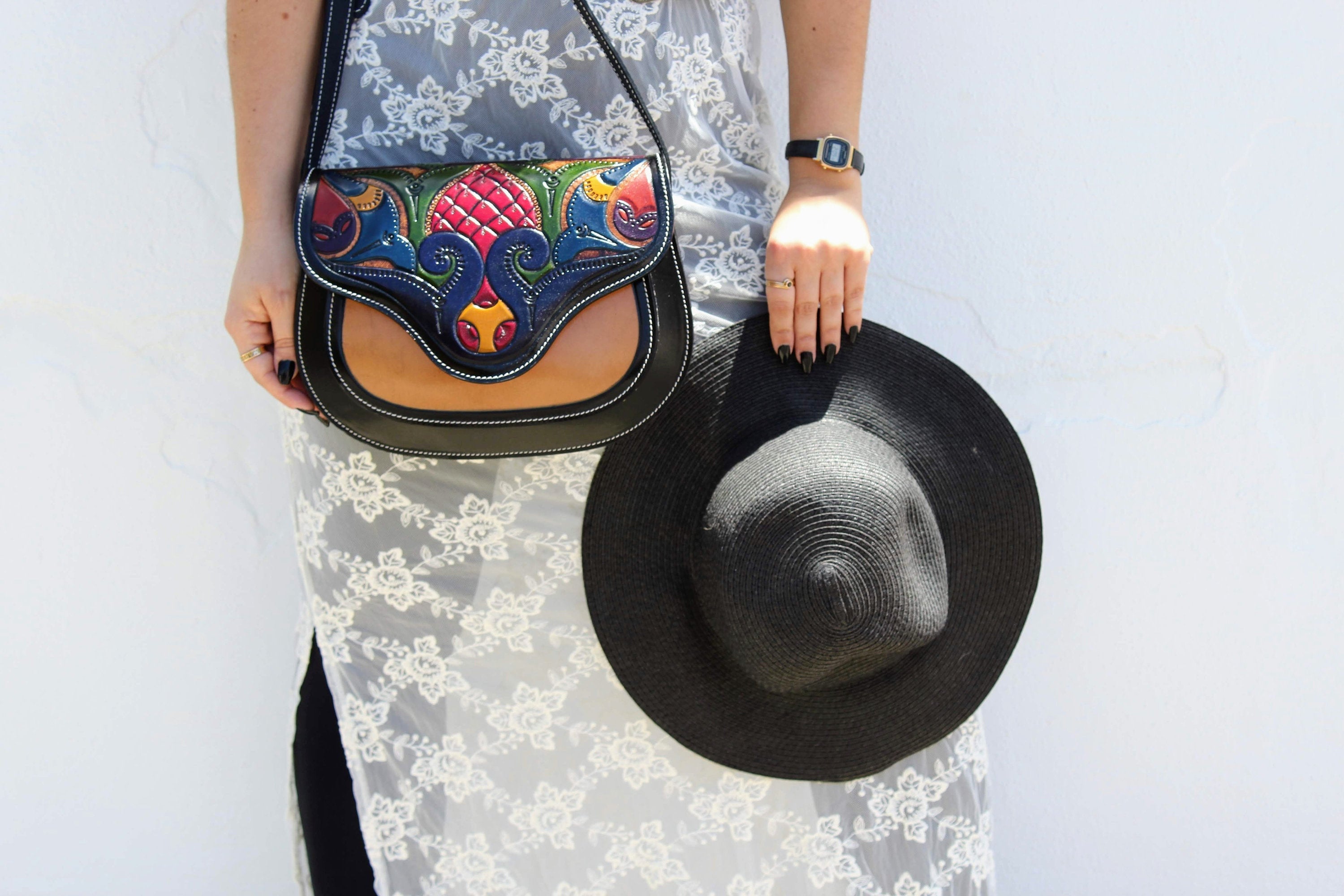 Hand tooled leather purse hand made crossbody bag unique al | Etsy