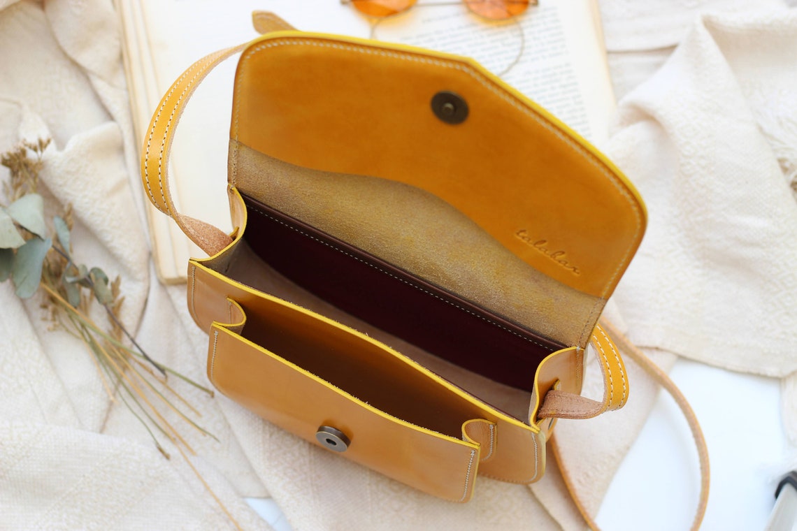 Mini Yellow Leather Crossbody Purse for Women, Small Crossbody Leather ...