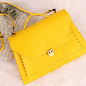 Bright Yellow Leather Laptop Bag Women, 13 Inch Leather Laptop Bag ...