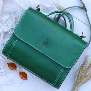 Green Leather Top Handle Crossbody Purse, Cowhide Handbag With Top ...