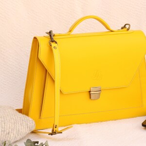 Bright Yellow Leather Laptop Bag Women, 13 Inch Leather Laptop Bag ...