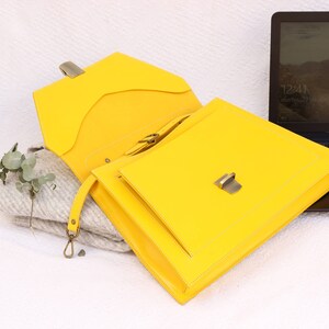 Bright Yellow Leather Laptop Bag Women, 13 Inch Leather Laptop Bag ...