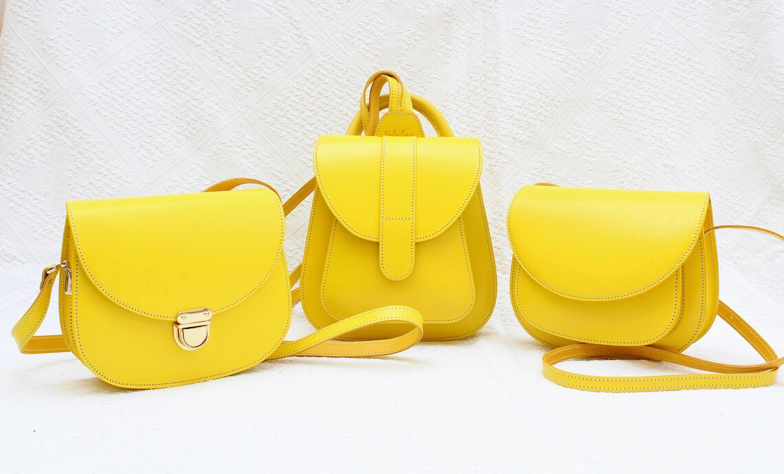 Yellow leather backpack purse for women Hand made rucksack | Etsy España