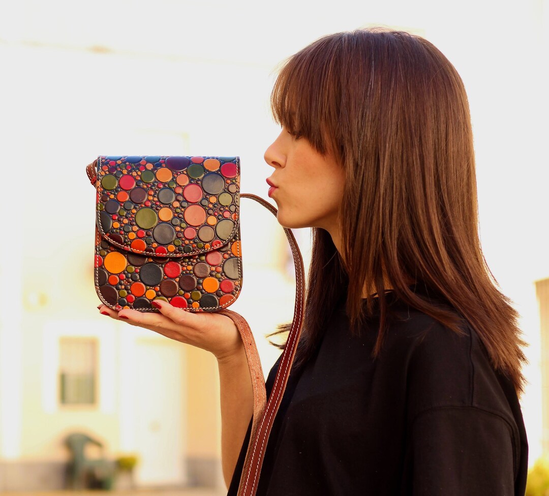Colorful Mini Crossbody Bag for Women, Handmade Leather Purses ...