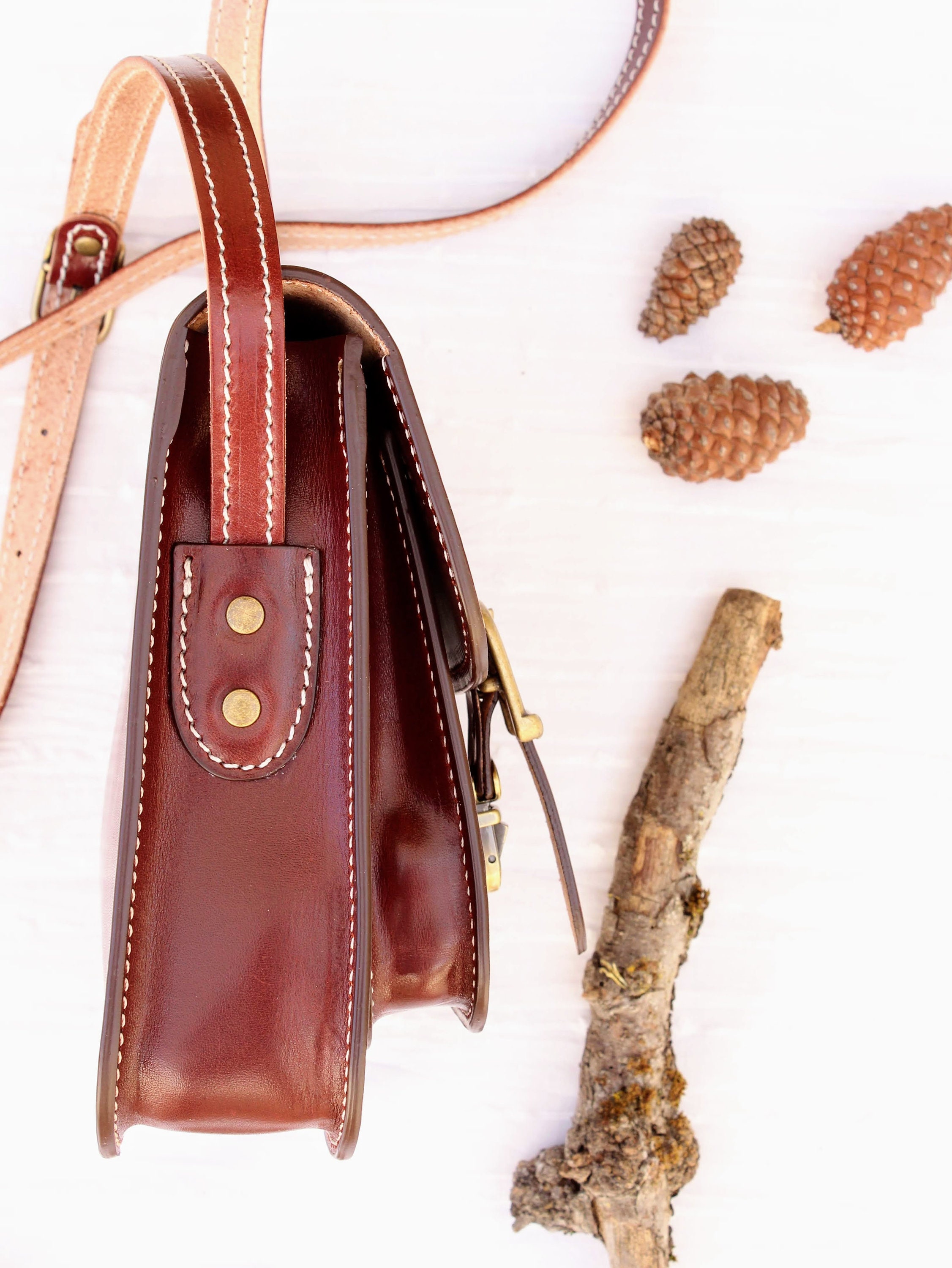 Small Cowhide Leather Handbag With Adjustable Strap and Lock - Etsy