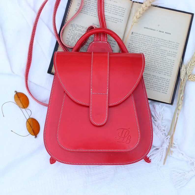 Red Leather Backpack for Women | Handmade Sustainable Rucksack With ...