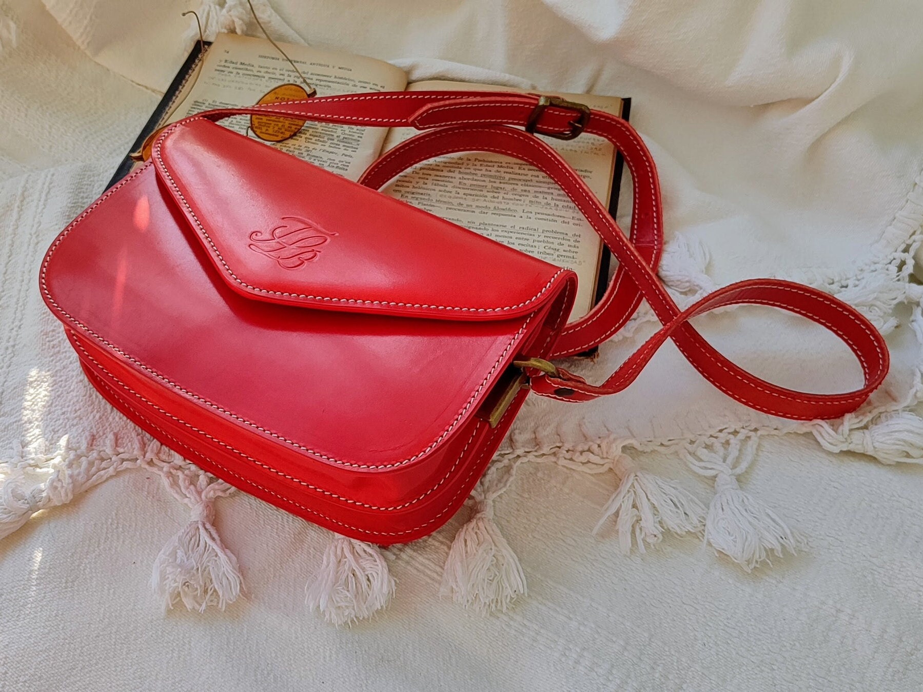Red Leather Crossbody Purse for Women, Envelope Leather Handbag, Smal ...