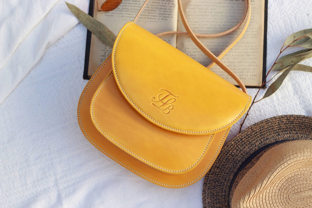 Yellow Crossbody Bag for Women, Handmade Leather Saddle Bag, Minimalist ...