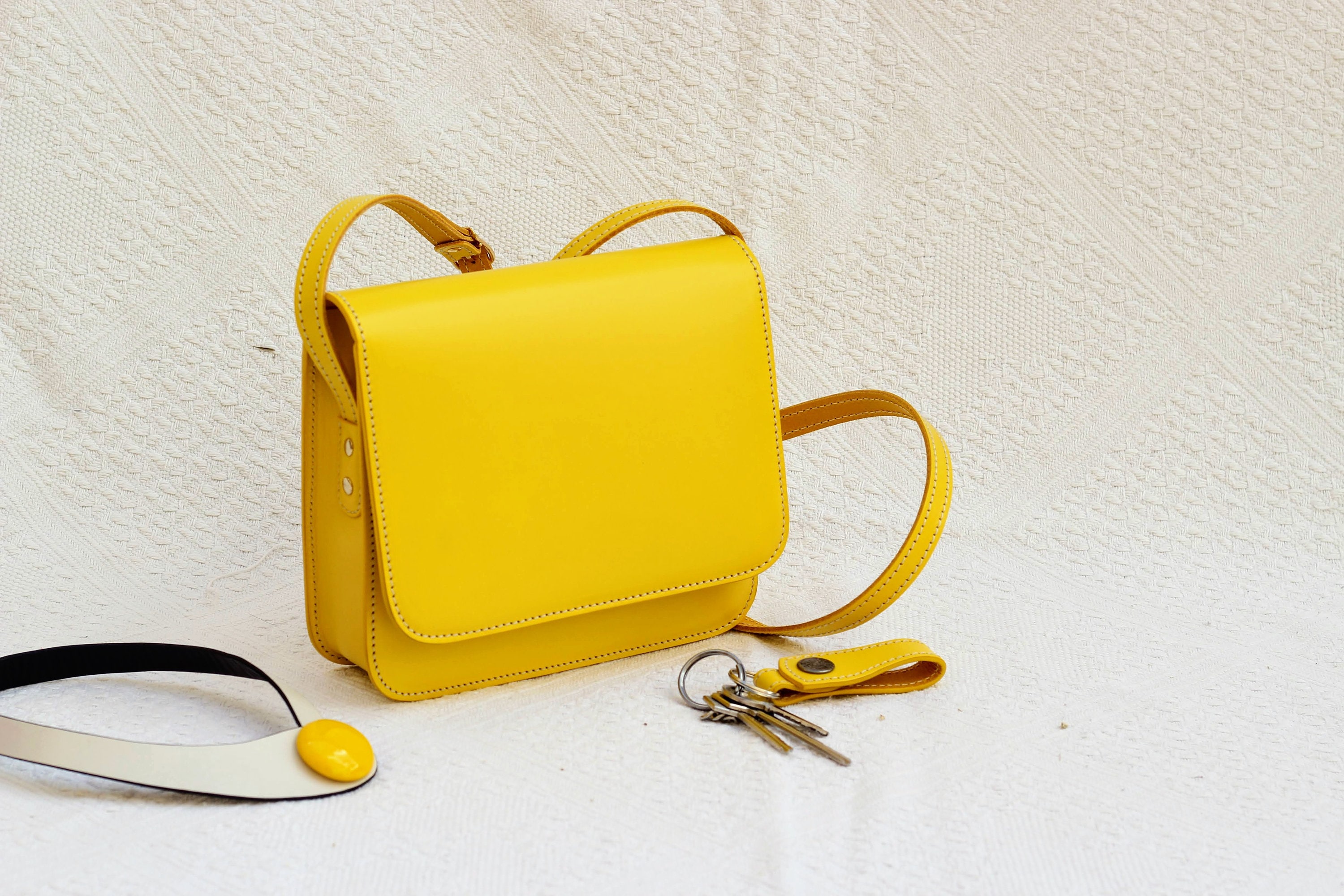 Cute yellow crossbody bag Small Yellow Bag Cowhide purse | Etsy