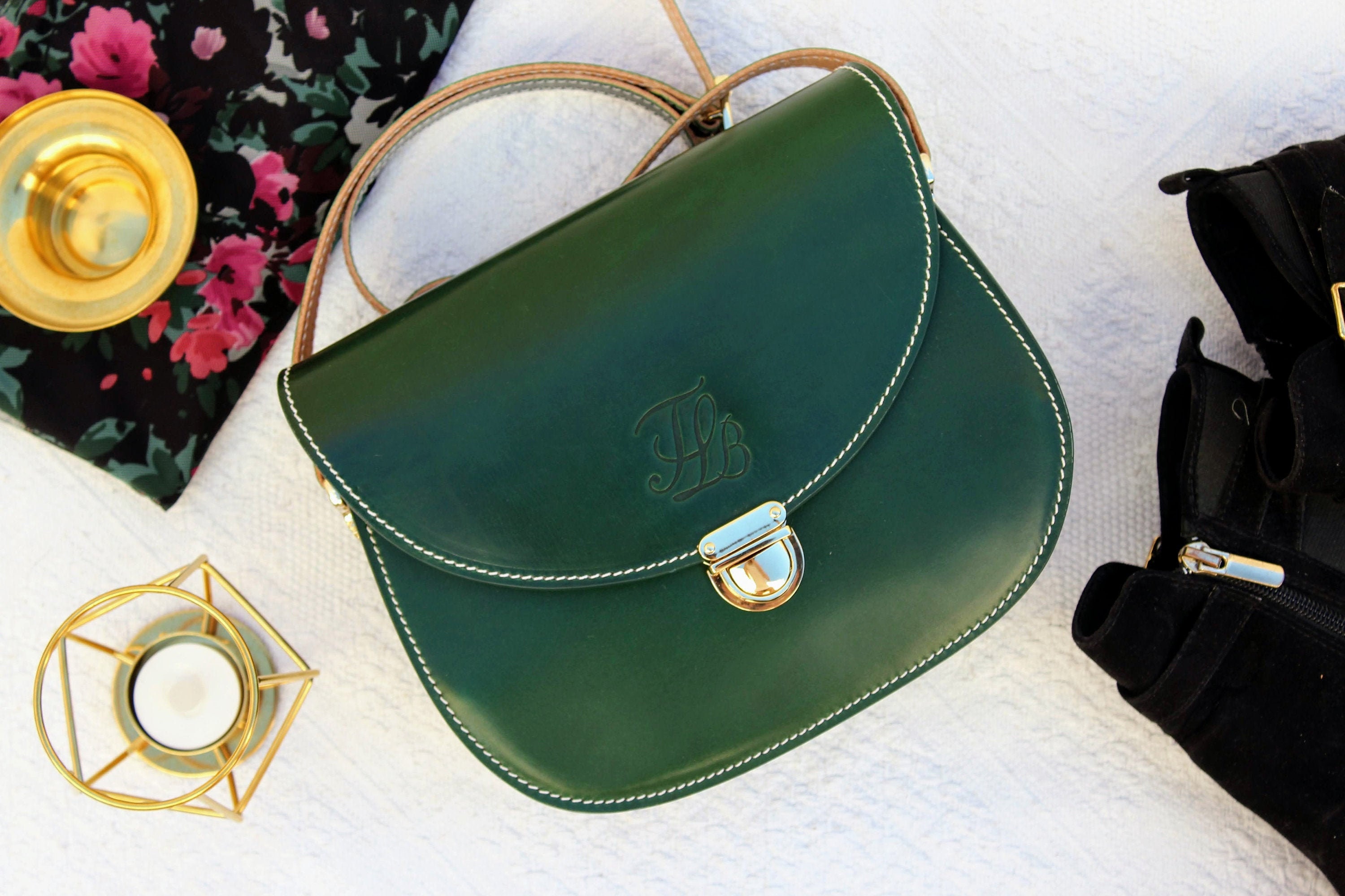 Crossbody leather purse Green crossbody purse for women | Etsy