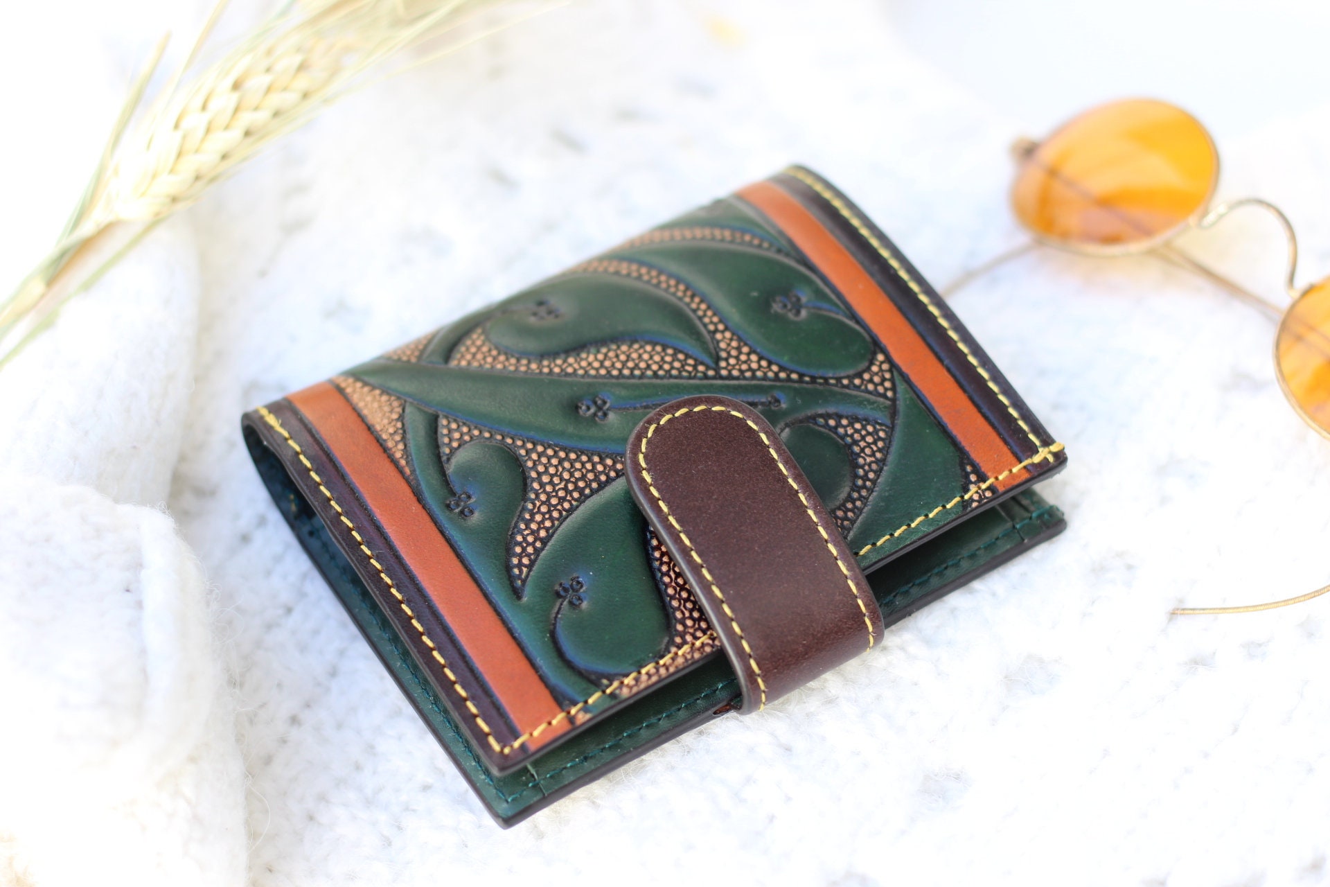 Leather Leaves Pattern Wallet Bifold Wallet for Women Unique - Etsy