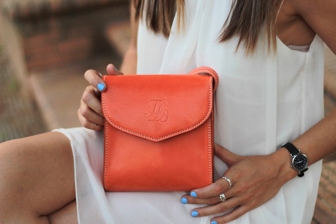 Orange Leather Mini Crossbody Bag for Women, Mini Crossbody Purse ...