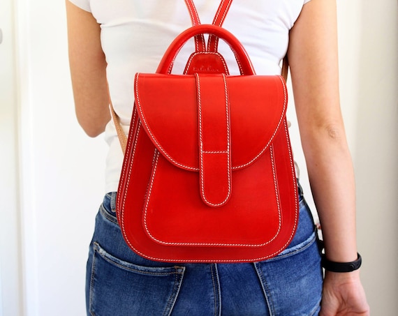 Leather Backpack Red Leather Backpack Hand Made Backpack - Etsy