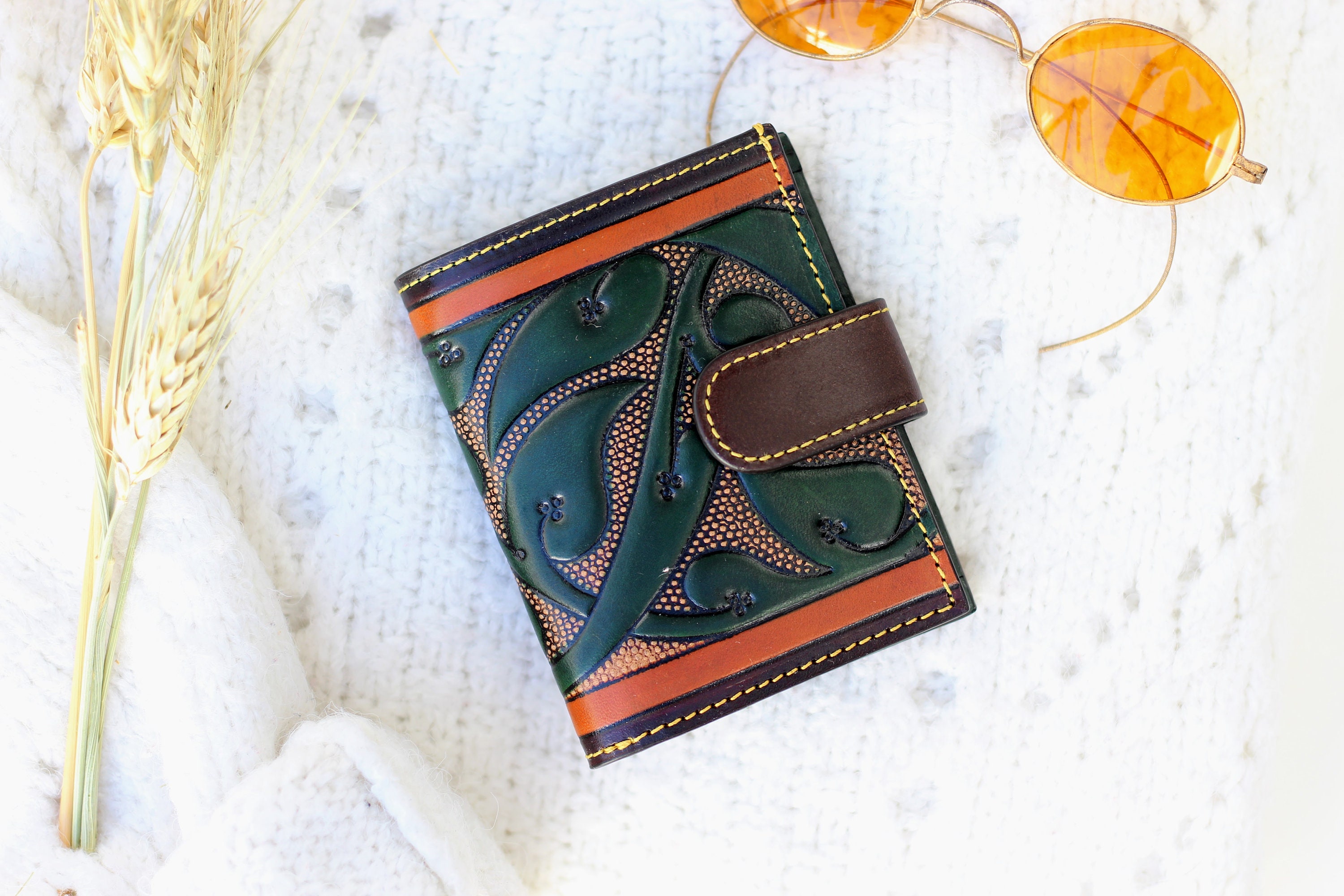 Leather Leaves Pattern Wallet Bifold Wallet for Women Unique - Etsy