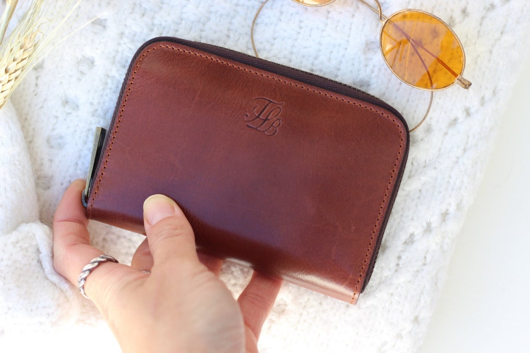 Molded Leather Wallet With Zipper, Leather Wallet, Wallet Women, Wallet ...