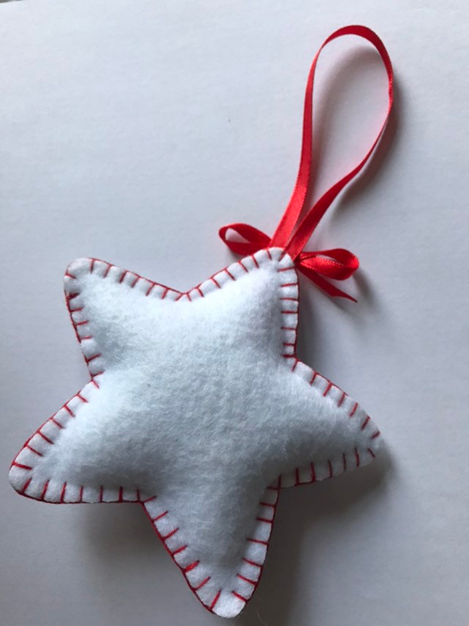 Christmas Star Decoration Felt With Embroidery in Red Handmade - Etsy