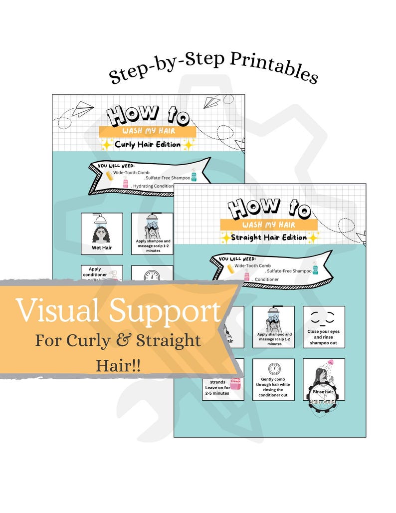 How to Take Wash My Hair (curly and Straight) Sequence Visual Aid and ...