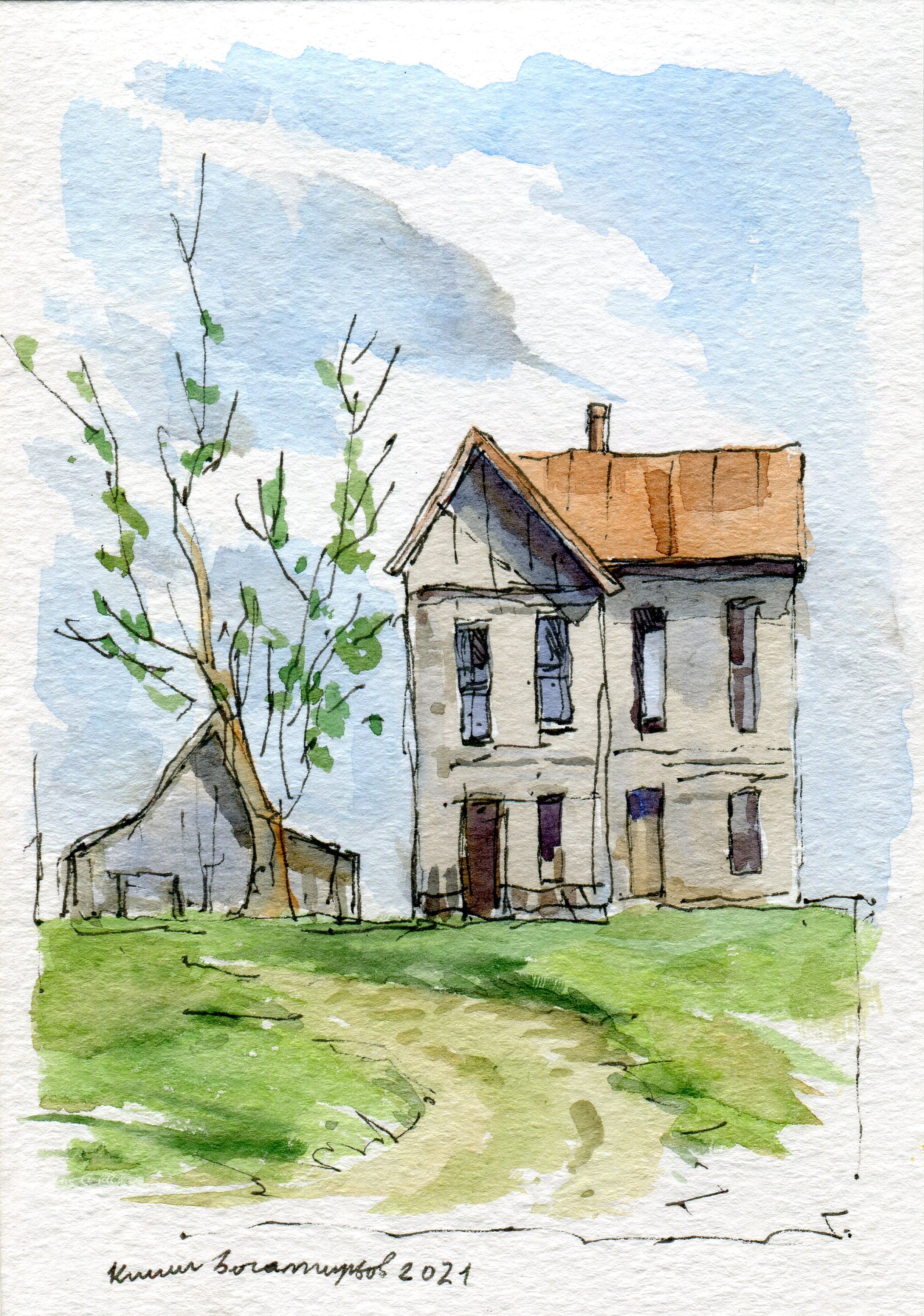 Digital Goods Rural Landscapes Country Scenes Watercolor Drawing ...